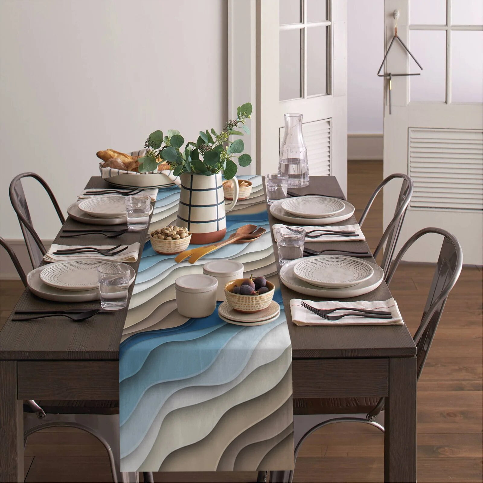 Blue Brown Gradient Modern Geometric Abstract Table Runner Wedding ...