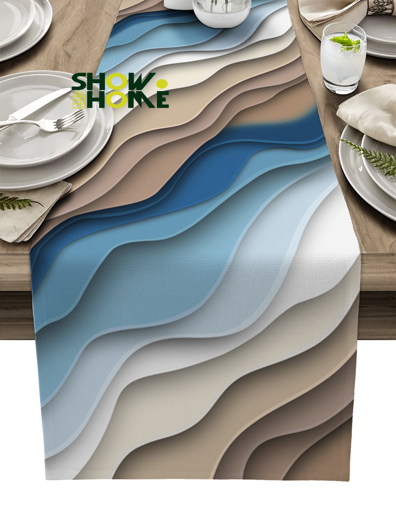 Blue Brown Gradient Modern Geometric Abstract Table Runner Wedding r ...