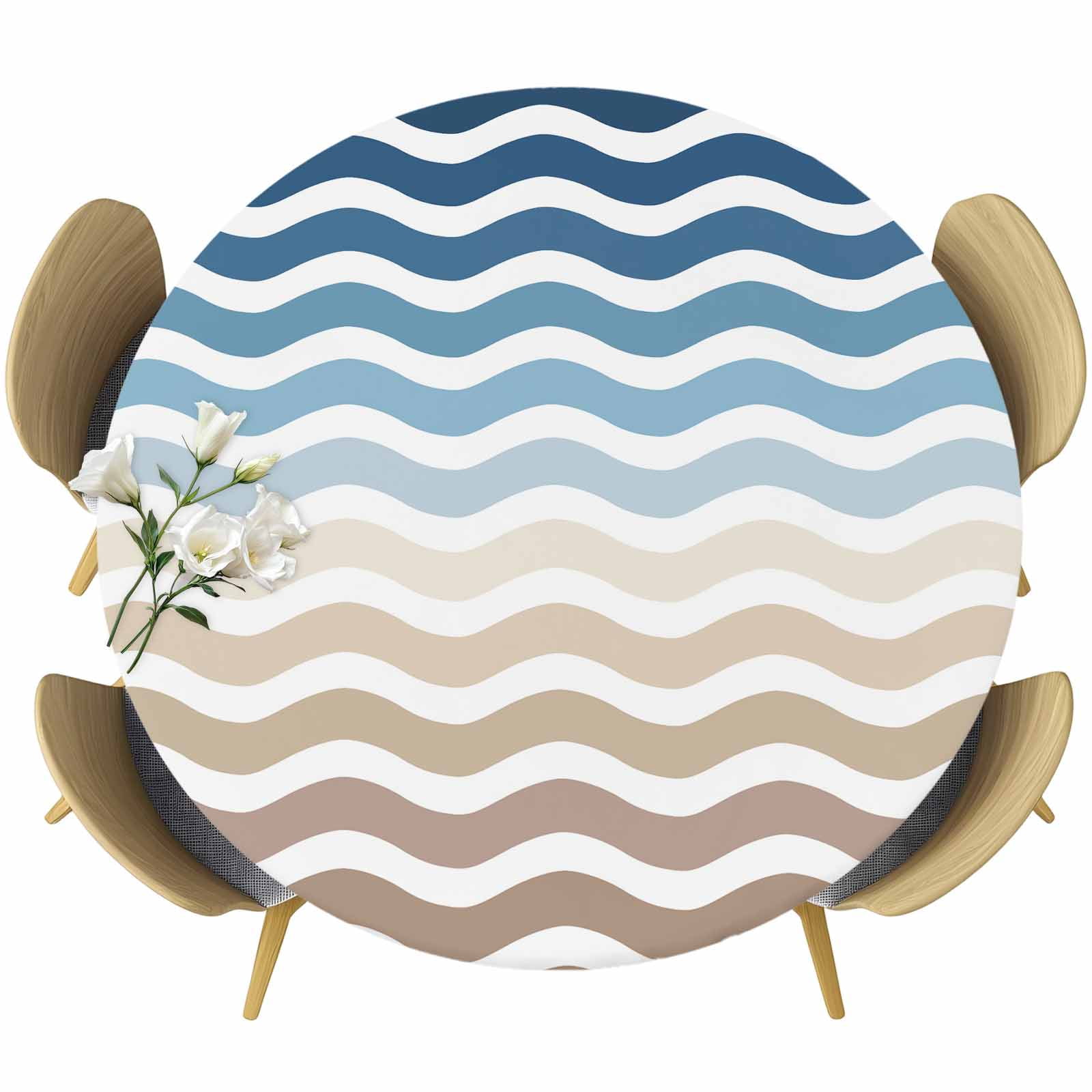 Blue Brown Gradient Round Fitted Tablecloth with Elastic Edge, Water ...