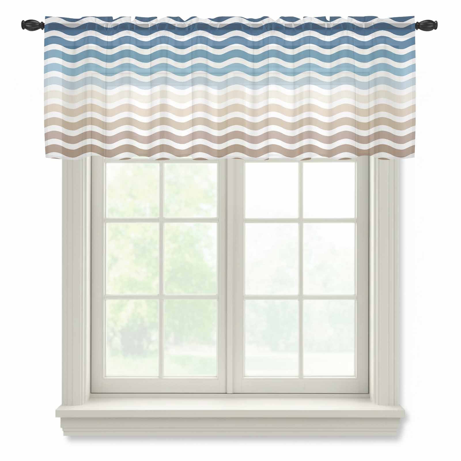Blue Brown Gradient Semi Sheer Valance Curtains Water Ripple Voile ...