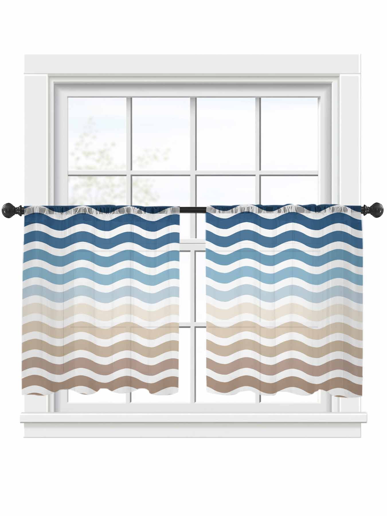 Blue Brown Gradient Sheer Curtains 54 Inch Long 2 Panels, Water Ripple ...