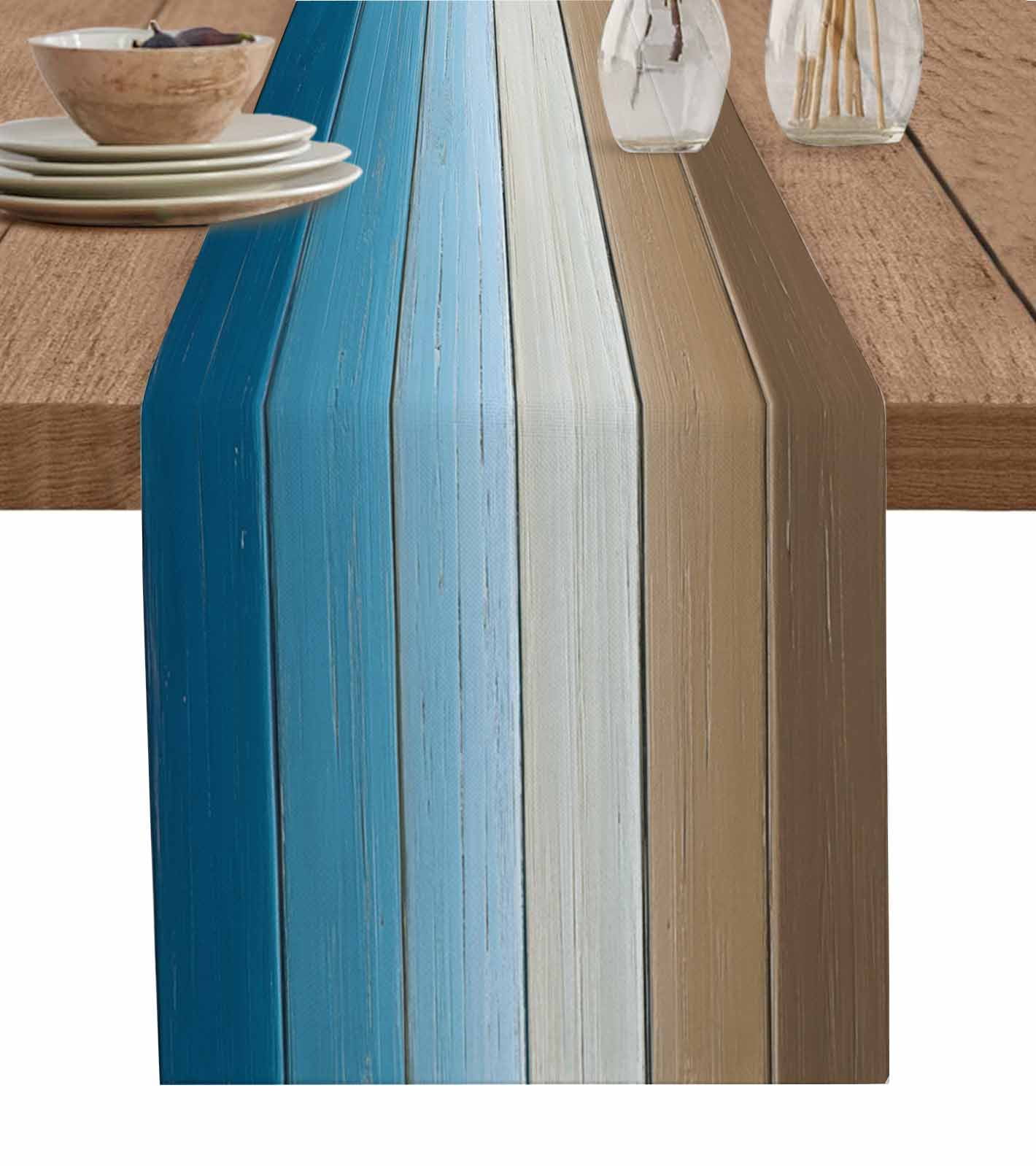 Blue Brown Gradient Short Table Runners 36 Inches, Cotton Linen Fabric ...