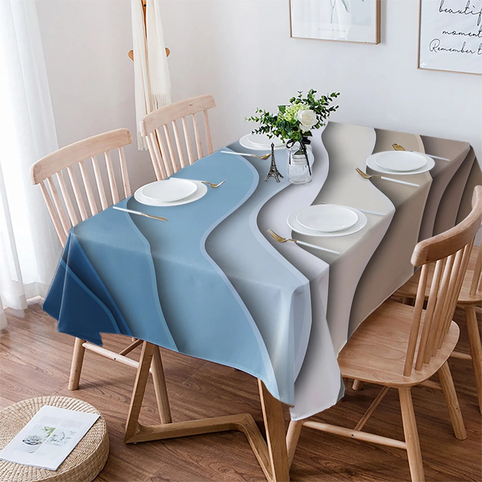 Blue Brown Gradit Modern Geometric Abstract Tablecloth Waterproof ...