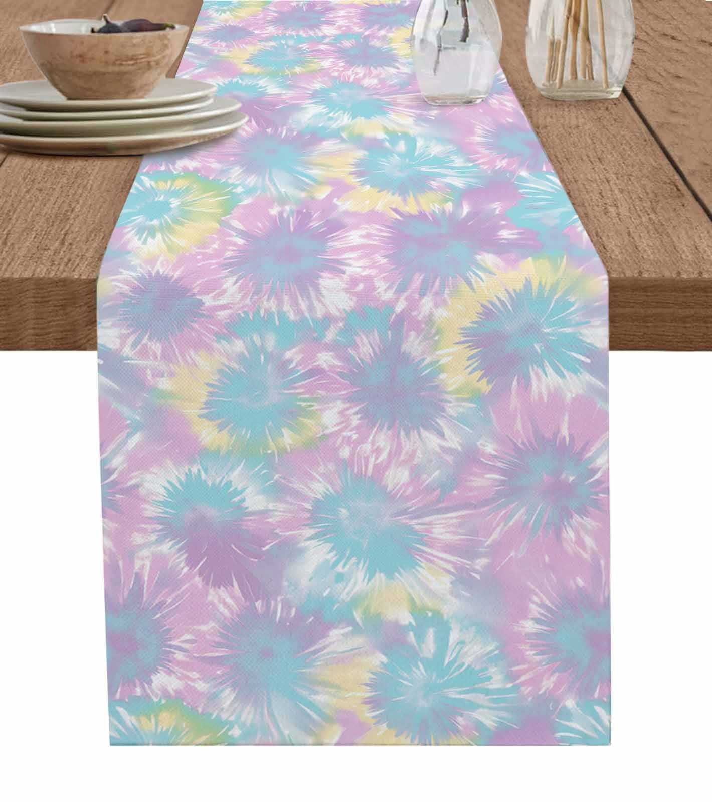 Blue Brown Green Floral Burlap-Cotton Table Runner 72 Inches Long ...