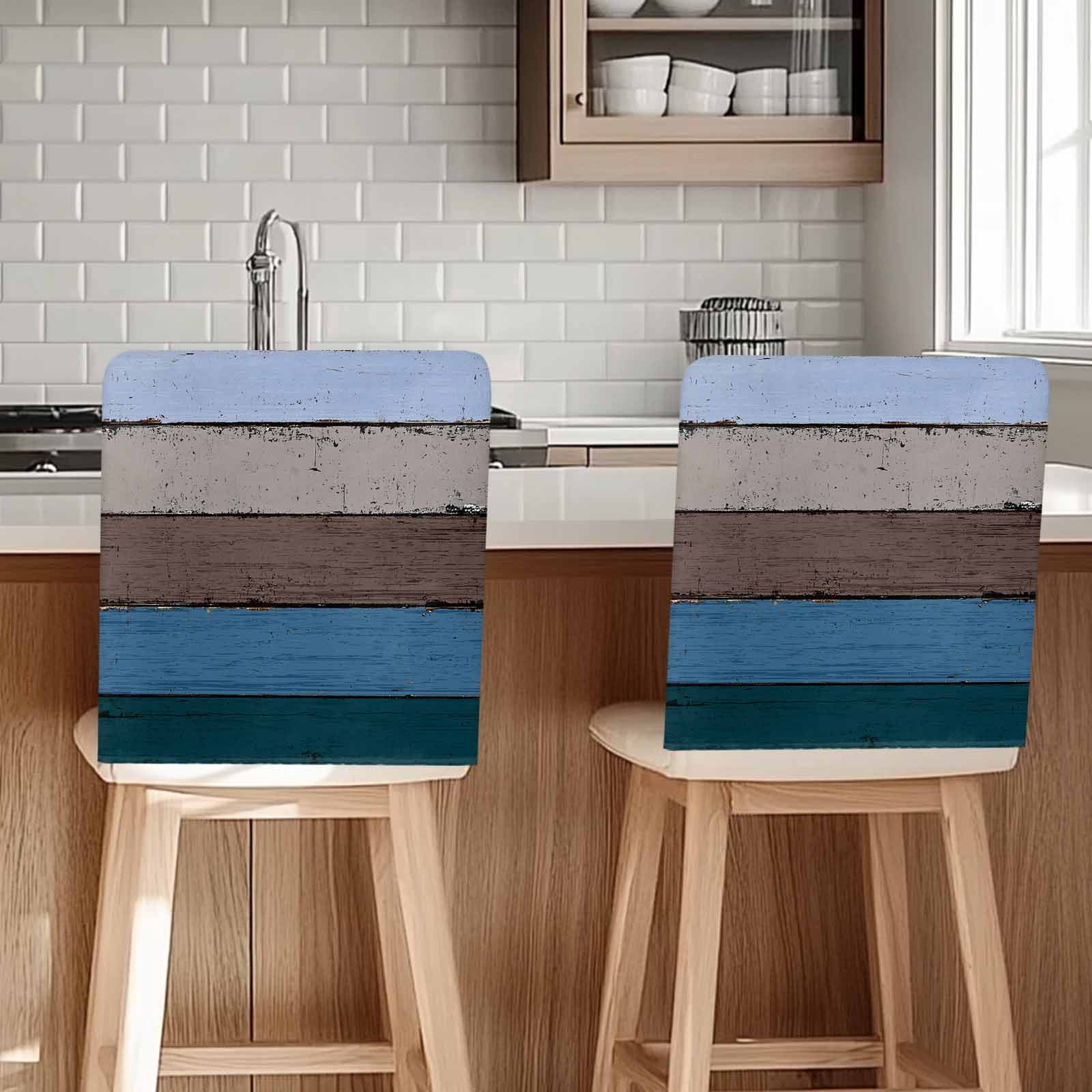 Blue Brown Grey Chair Back Cover for Dining Room Set of 4, Vintage ...