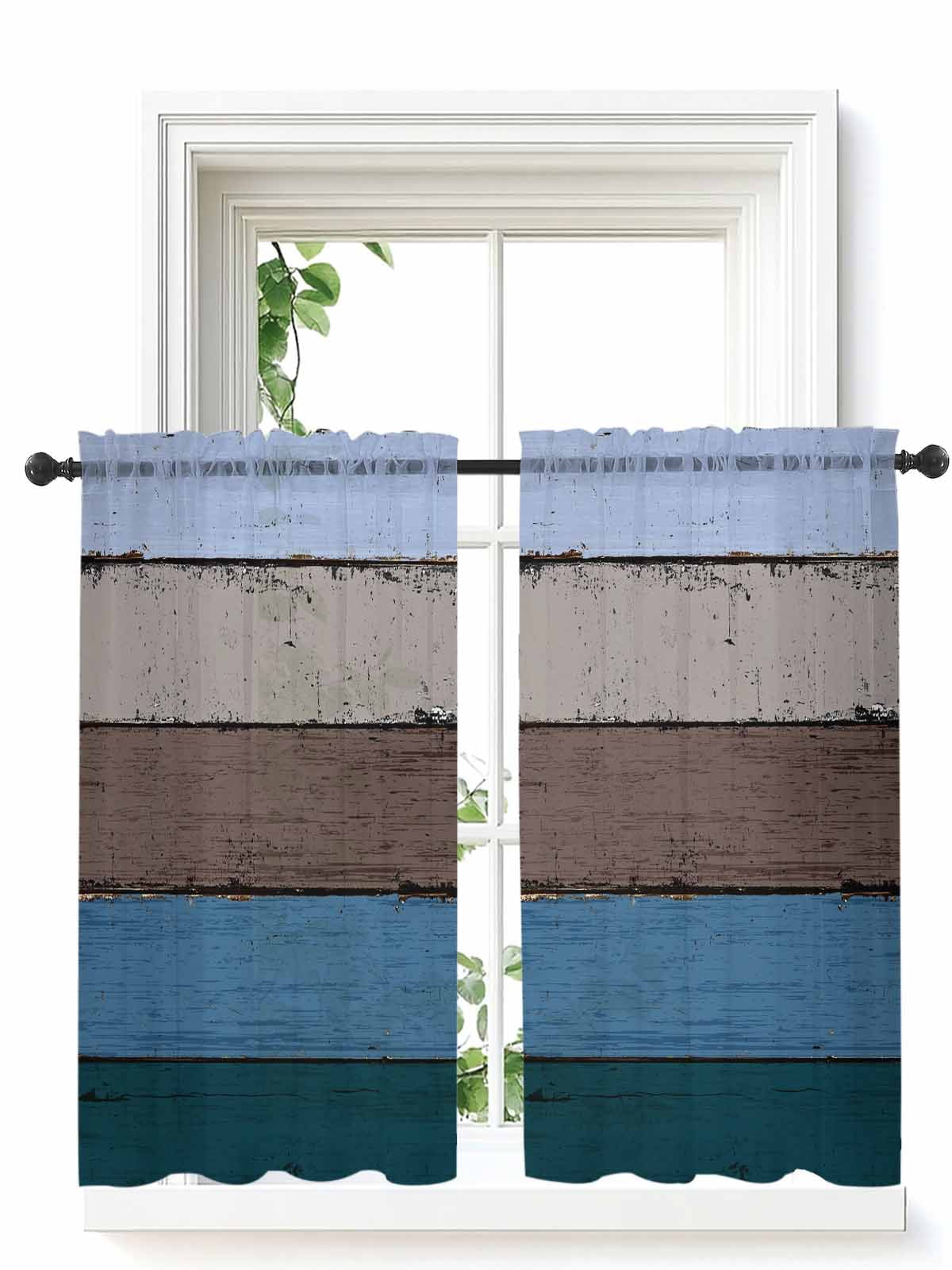 Blue Brown Grey Curtains 45 Inch Length, Sheer Curtains for Bedroom ...