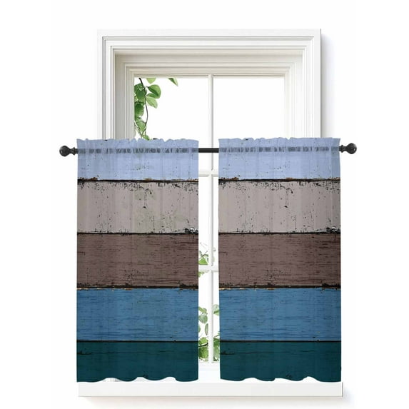 Blue Brown Grey Curtains 45 Inch Length, Sheer Curtains for Bedroom ...
