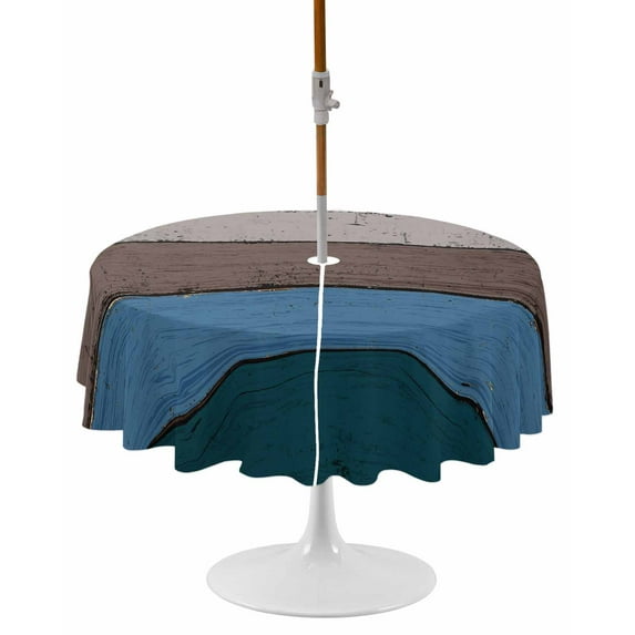 Blue Brown Grey Round Outdoor Tablecloth, Waterproof Table Cloth Cover ...