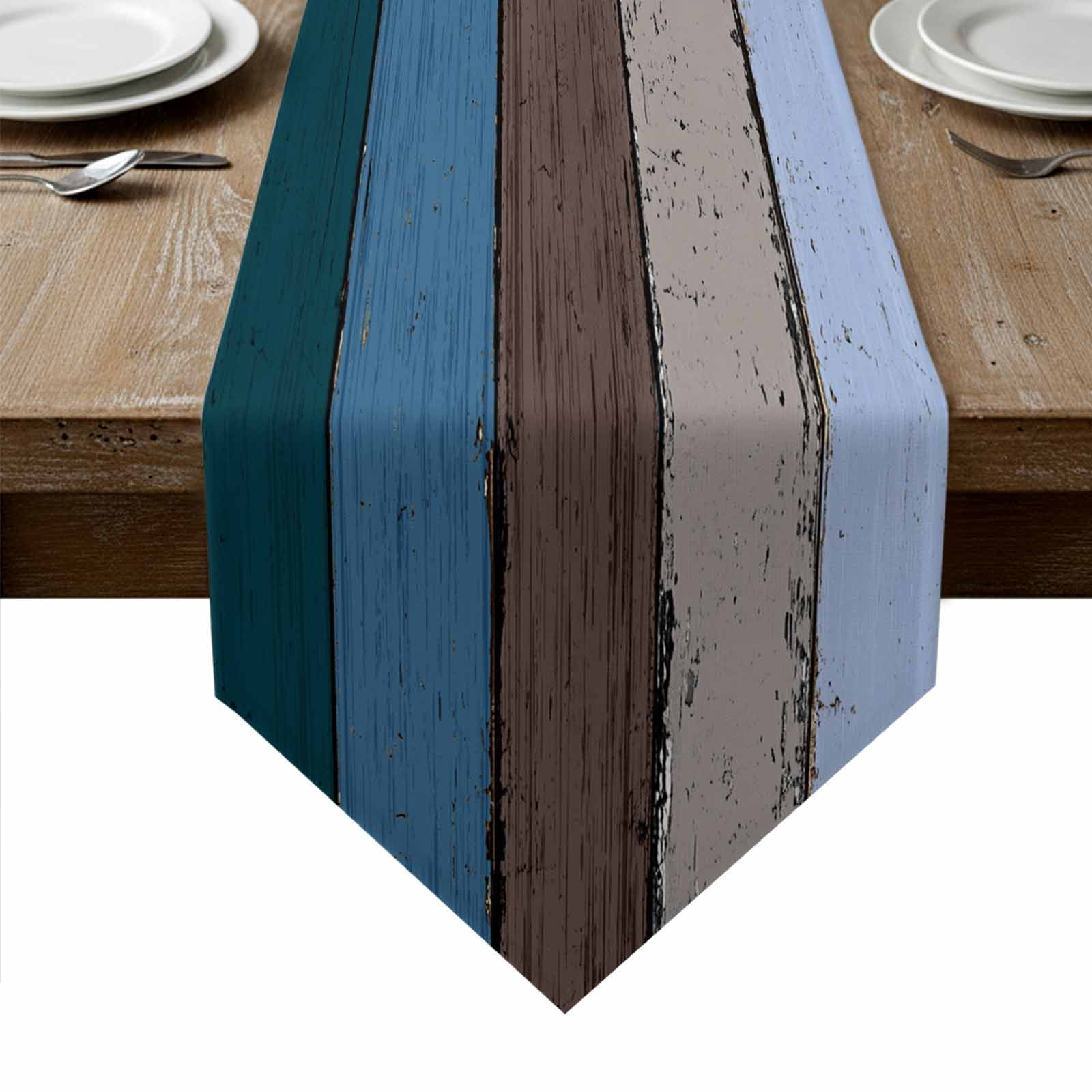 Blue Brown Grey Table Runner Linen Burlap Table Runner 72 Inches Long ...