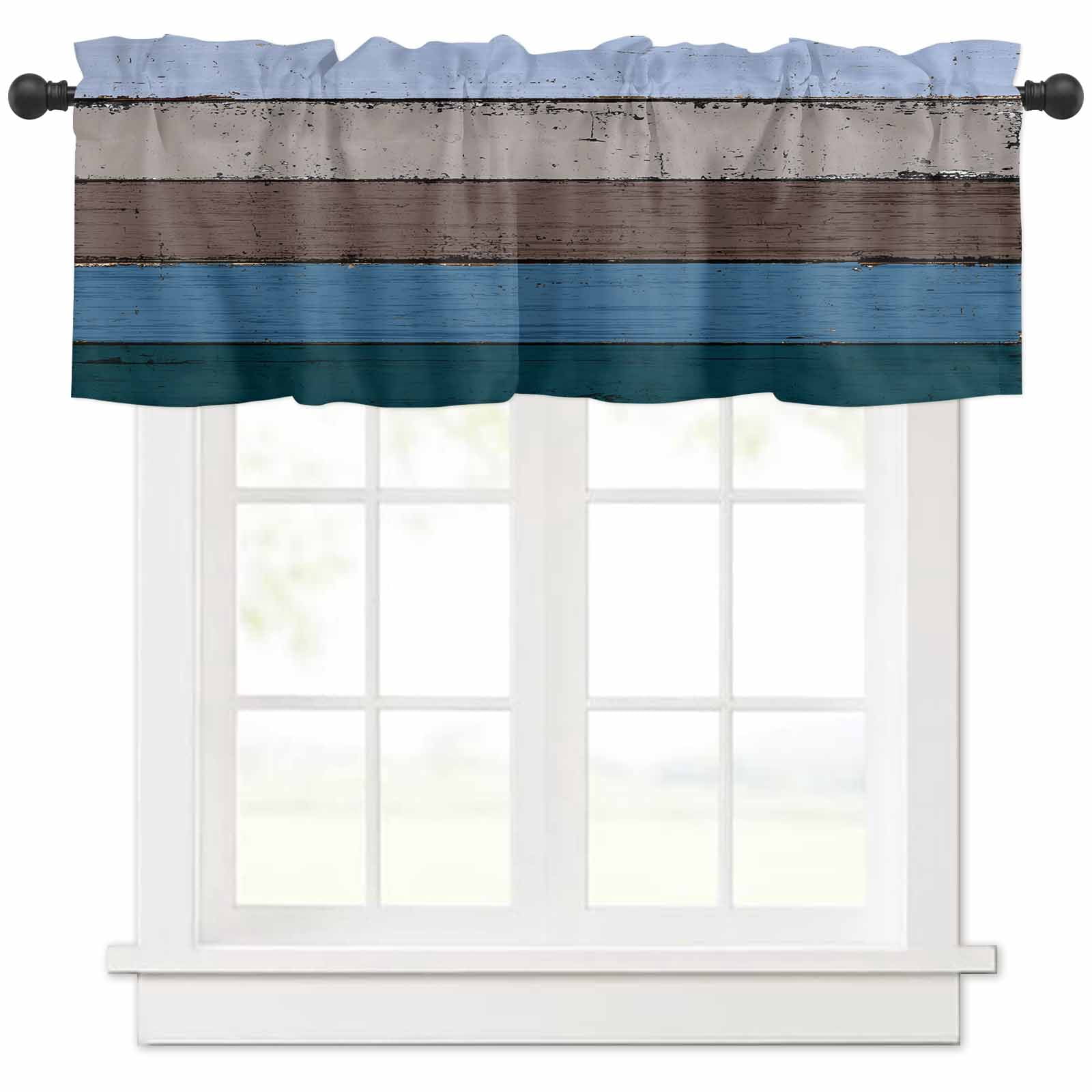 Blue Brown Grey Valances for Windows Farmhouse Kitchen Curtains ...