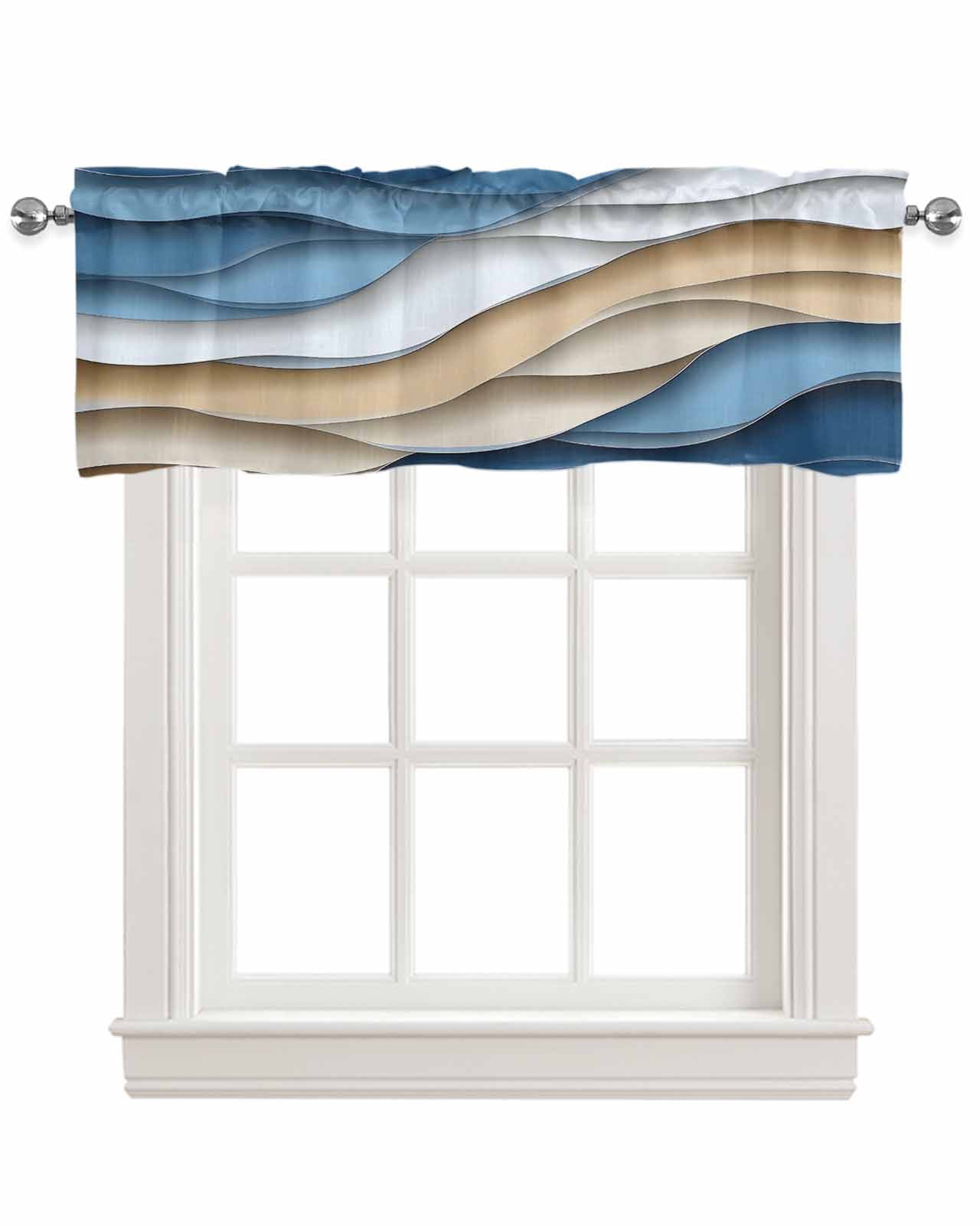 Blue Brown Kitchen Valances for Windows Farmhouse Linen Window Valance ...