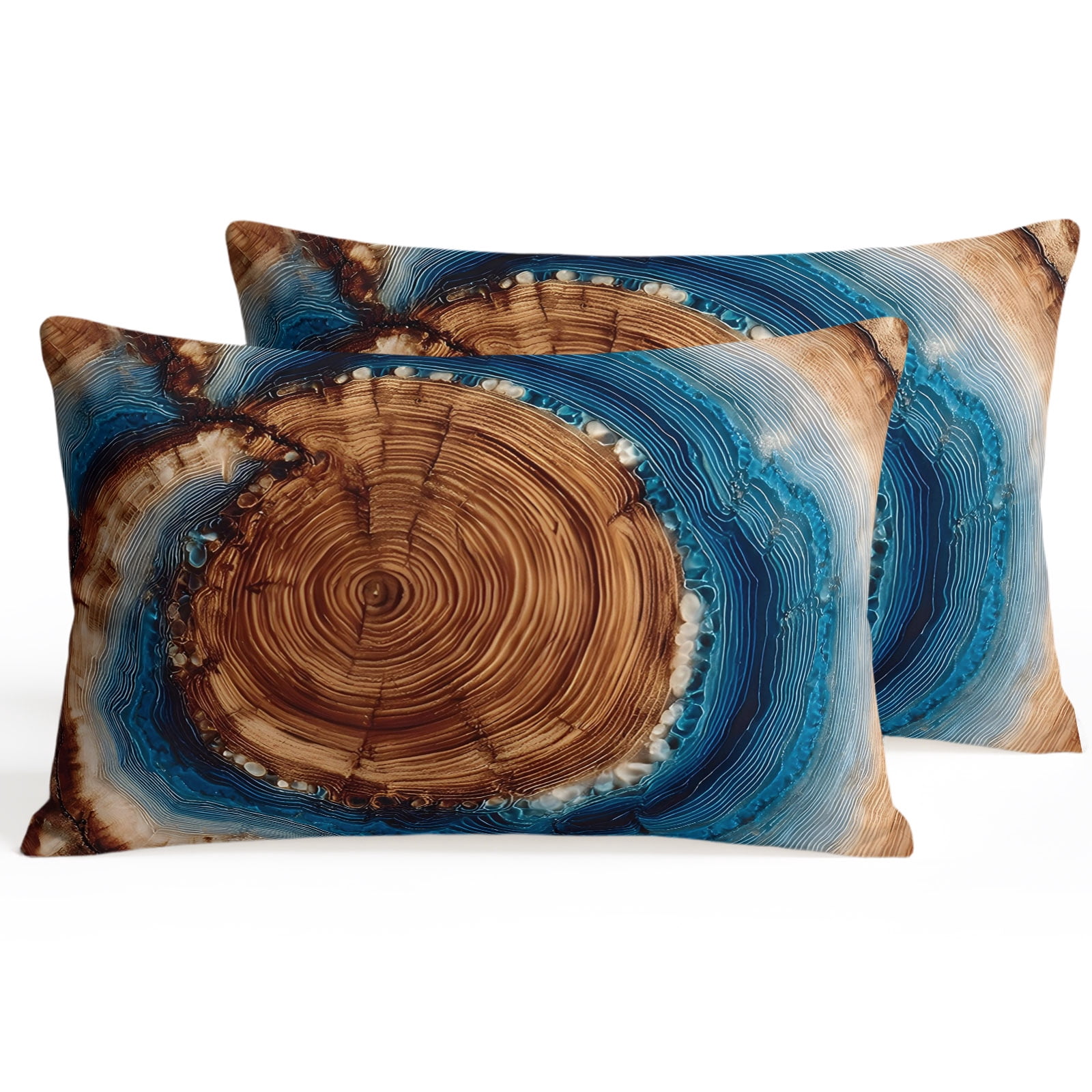 Blue Brown Lumbar Pillow Covers 12 x 20 Inch Pillow Covers Set of 2 ...