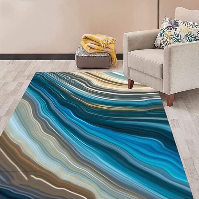 Blue Brown Marble Swirl Modern Abstract Area Rug For Living Room ...
