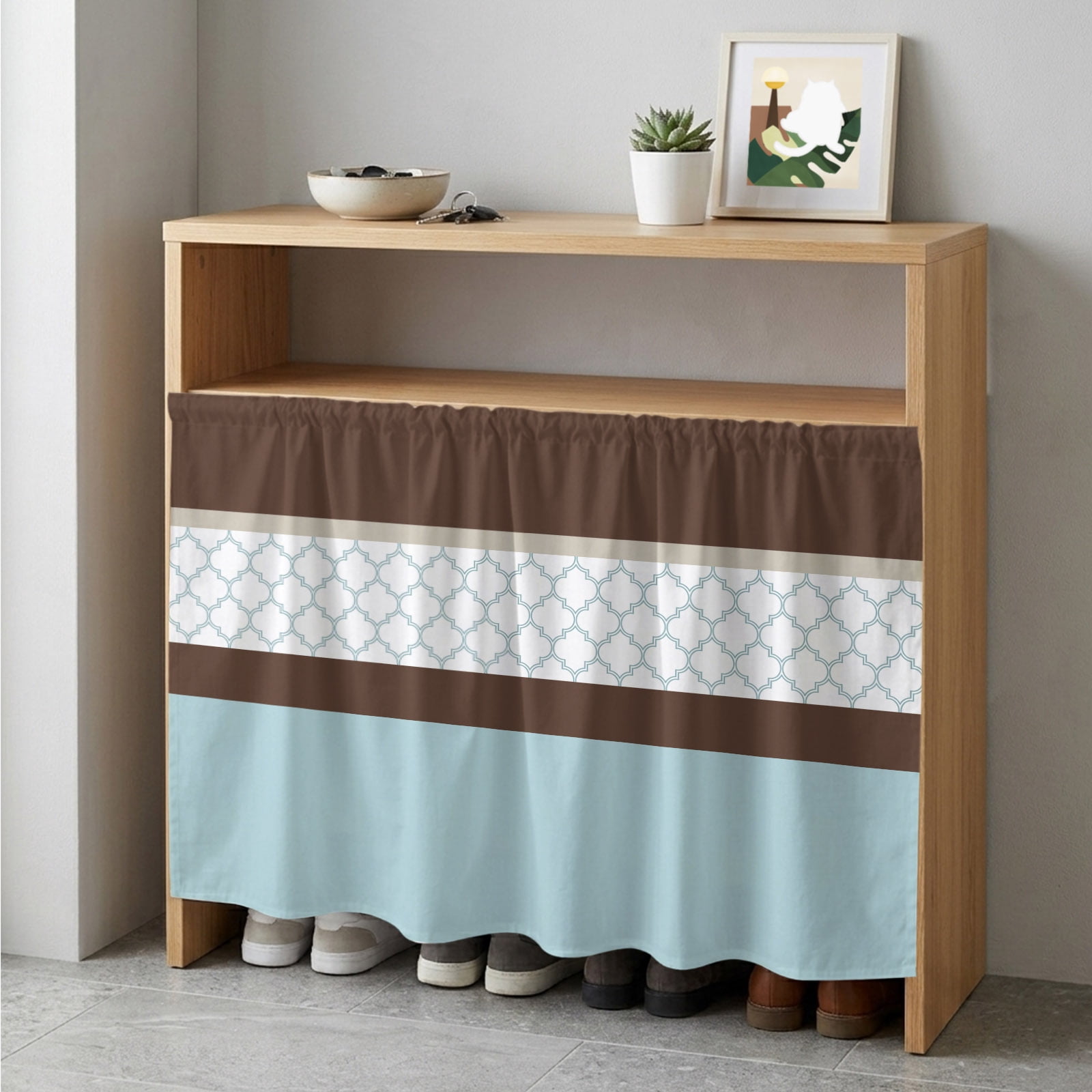 Blue Brown Morocco Cabinet Curtain 35"Wx35"L,Dustproof Under Sink Skirt ...