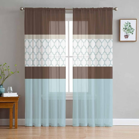 Blue Brown Morocco Sheer Curtains 72 Inches Long 2 Panels Set, Window ...