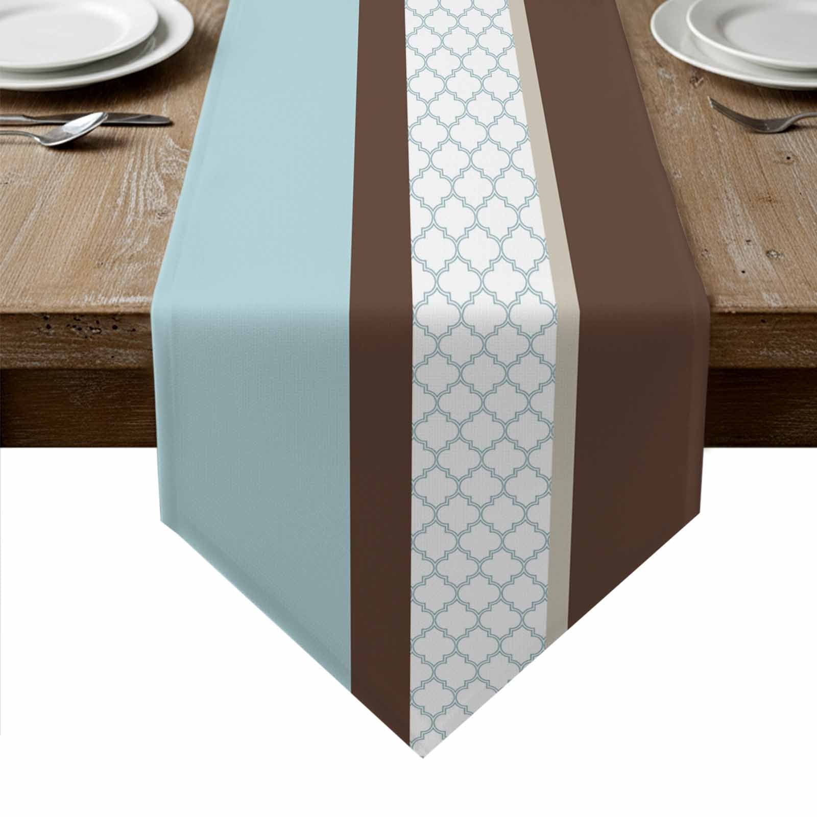 Blue Brown Morocco Table Runner Linen Burlap Table Runner 108 Inches ...