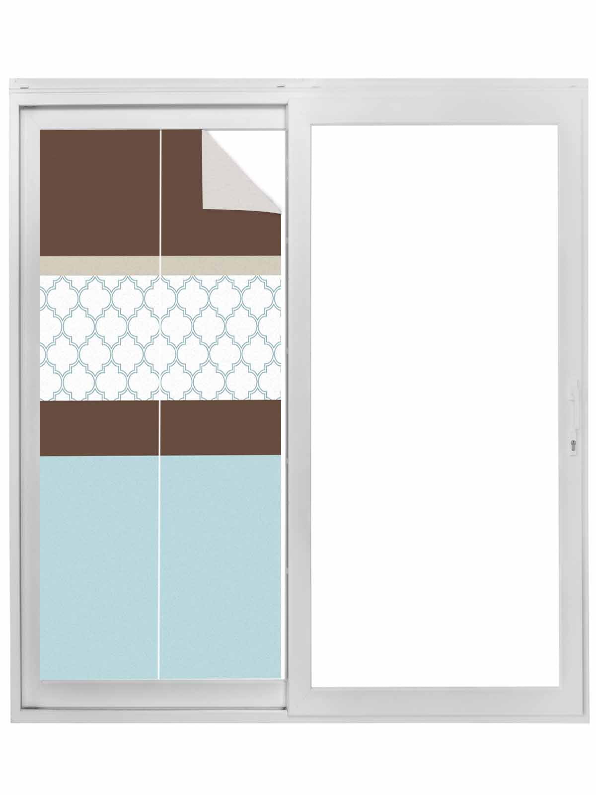 Blue Brown Morocco Window Privacy Film, Geometric Stripes Aqua ...