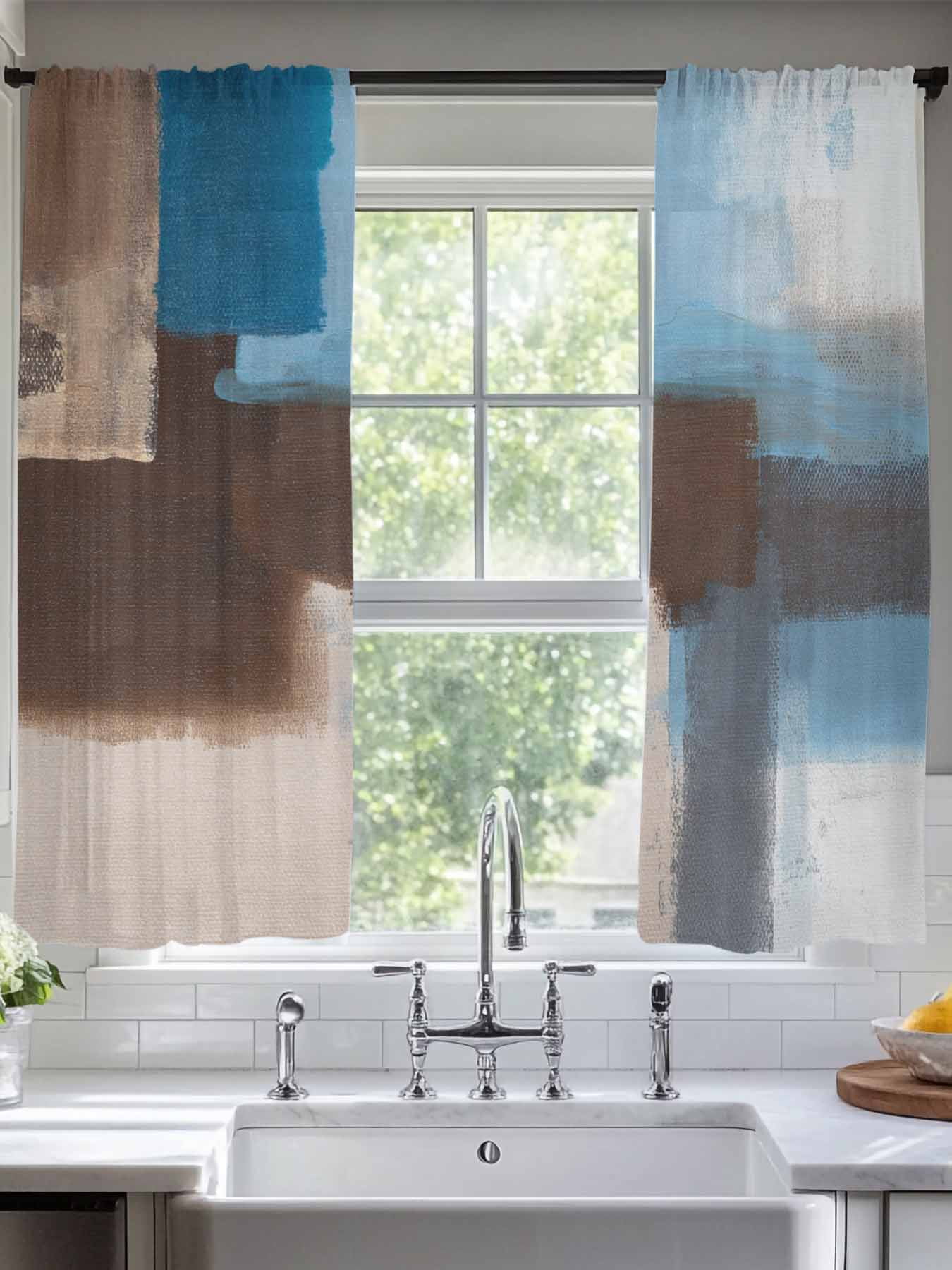 Blue Brown Mottled Texture Chiffon Sheer Curtains 72 Inches Long ...