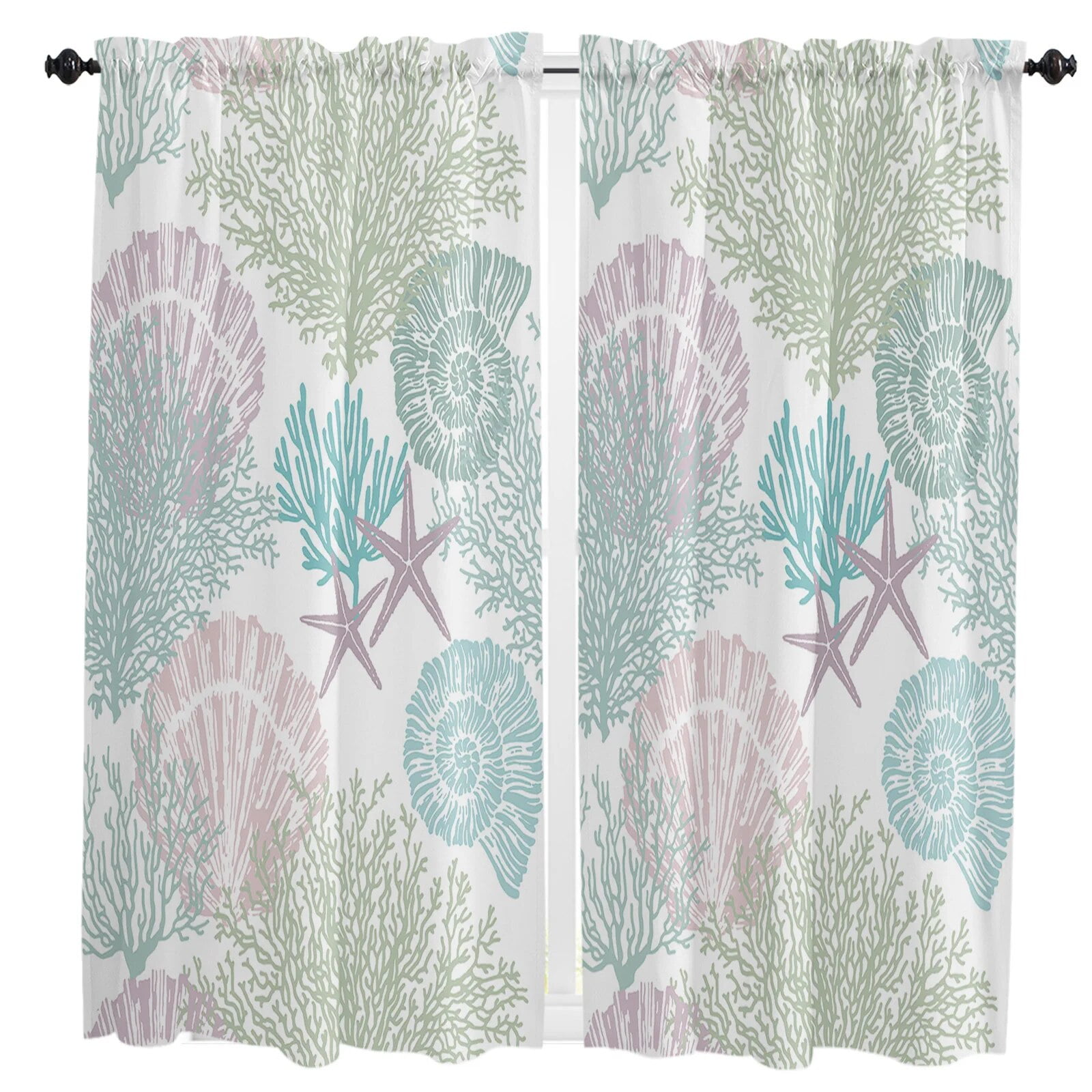 Blue Brown Ocean Starfish Shell Curtain Home Decoration Living Room ...