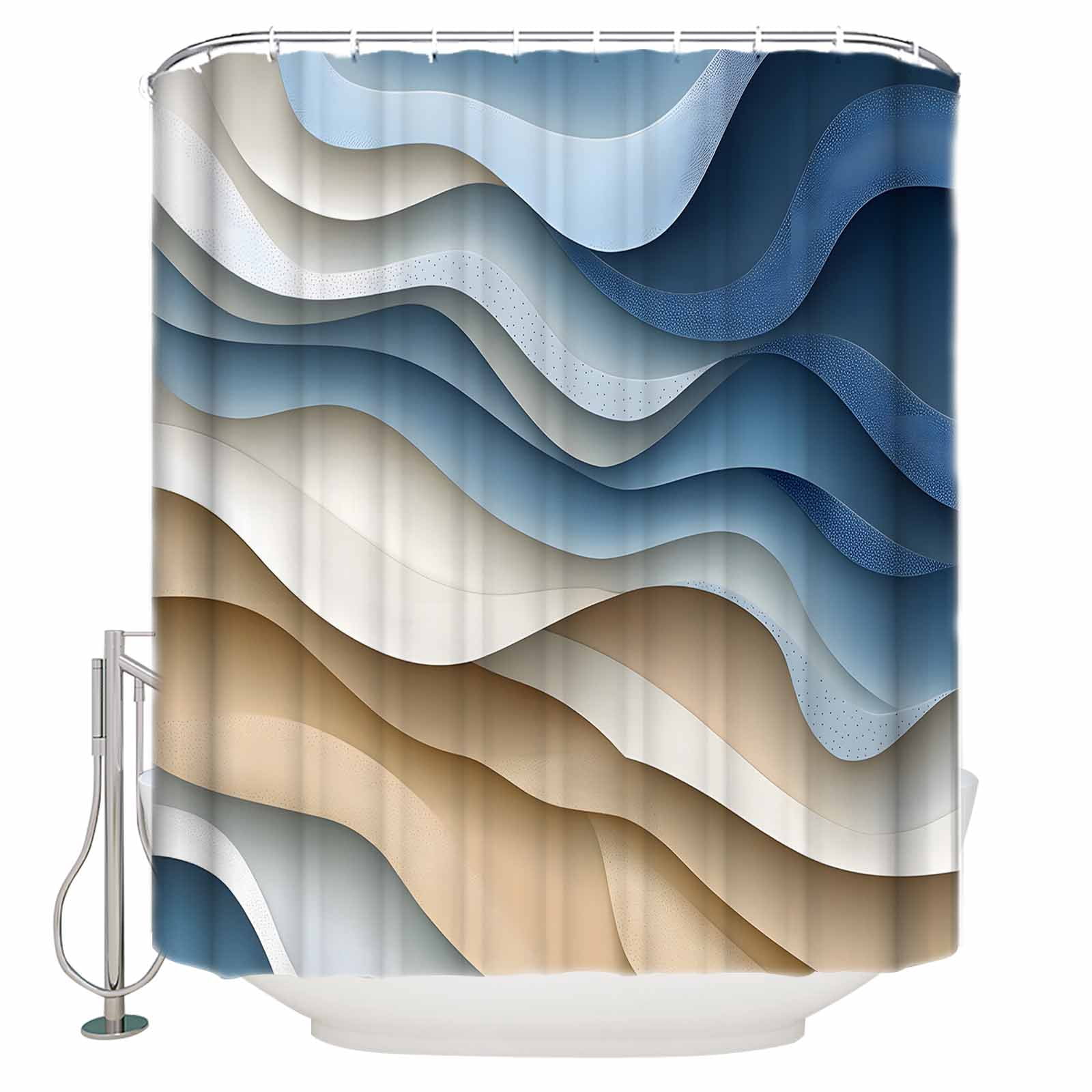 Blue Brown Ombre Bathroom Shower Curtains with 12 Hooks Polyester ...