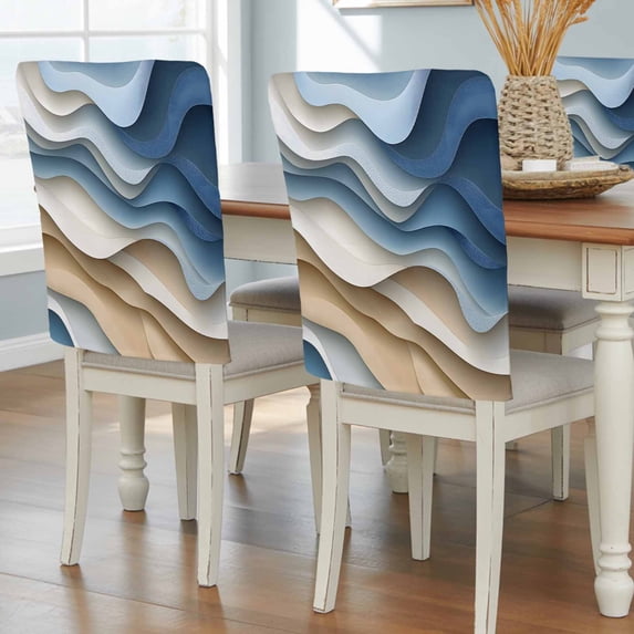 Blue Brown Ombre Chair Back Covers, Modern Moire Abstract Geometric ...