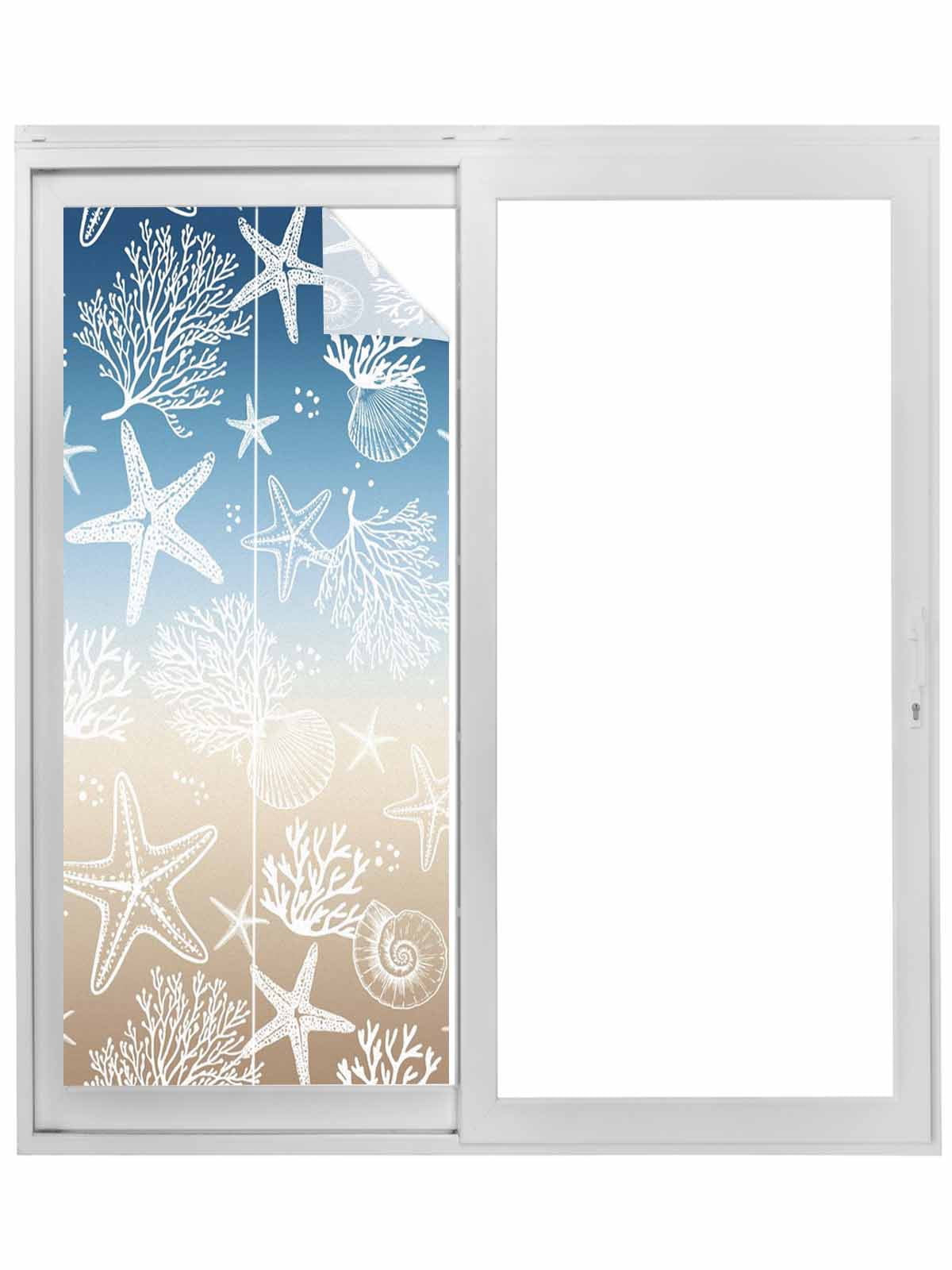 Blue Brown Ombre Coastal Window Privacy Film, Sea Nautical Summer Beach ...