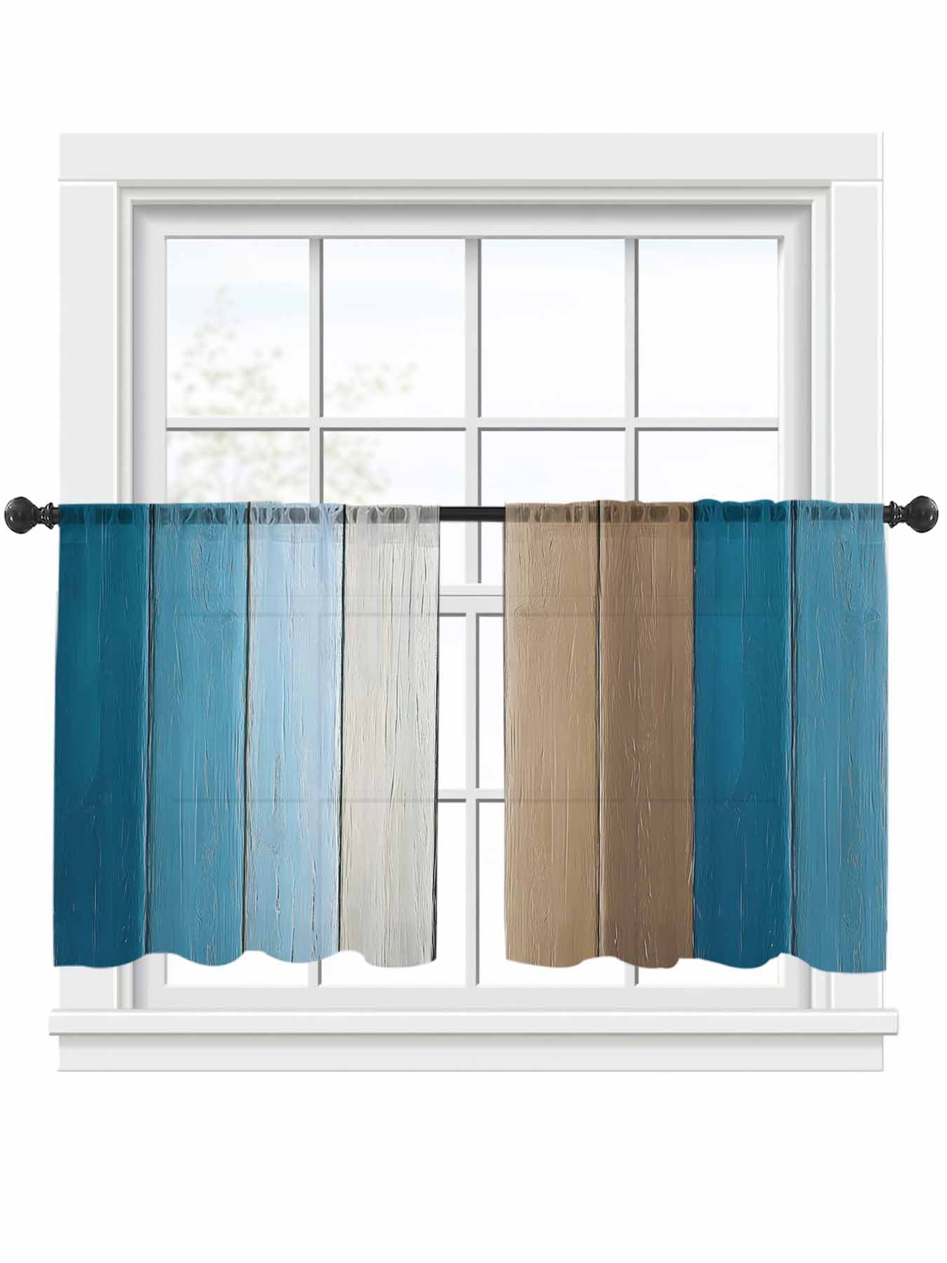 Blue Brown Ombre Sheer Curtains 45 Inch Length 2 Panels Set, Semi Transparent Voile Rod Pocket ...