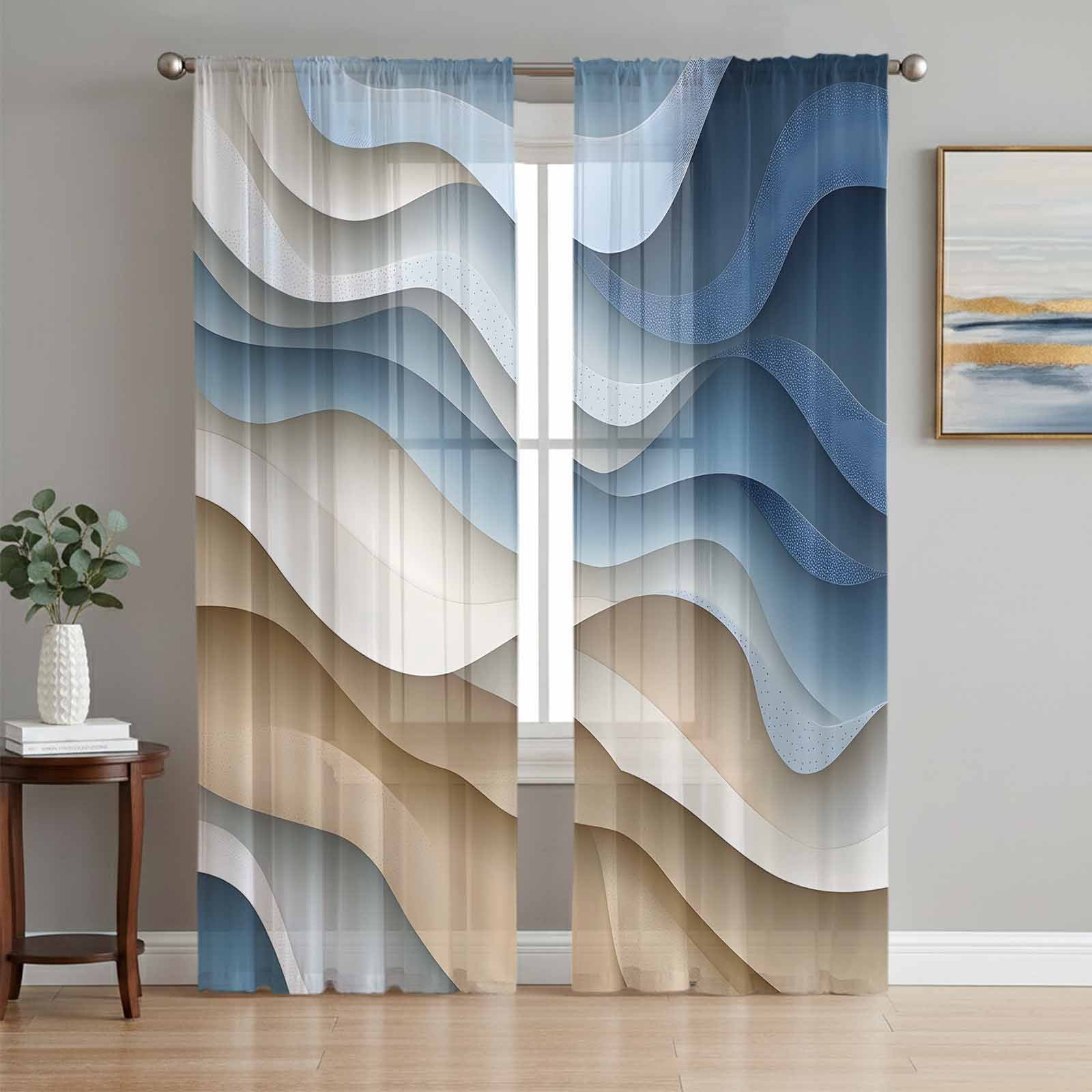Blue Brown Ombre Sheer Curtains 72 Inch Length 2 Panels Set, Modern ...