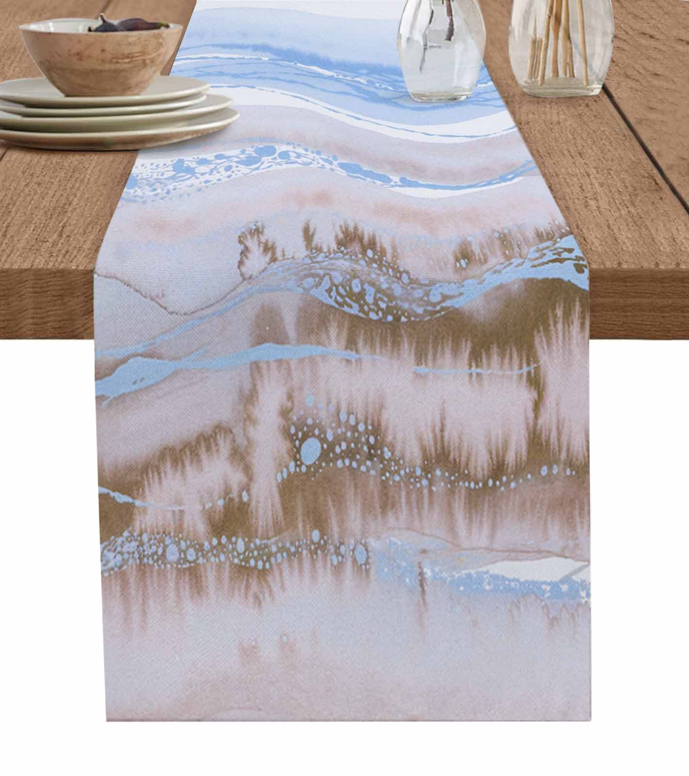 Blue Brown Ombre Table Runner 72 Inches, Abstract Modern Art Fluid ...