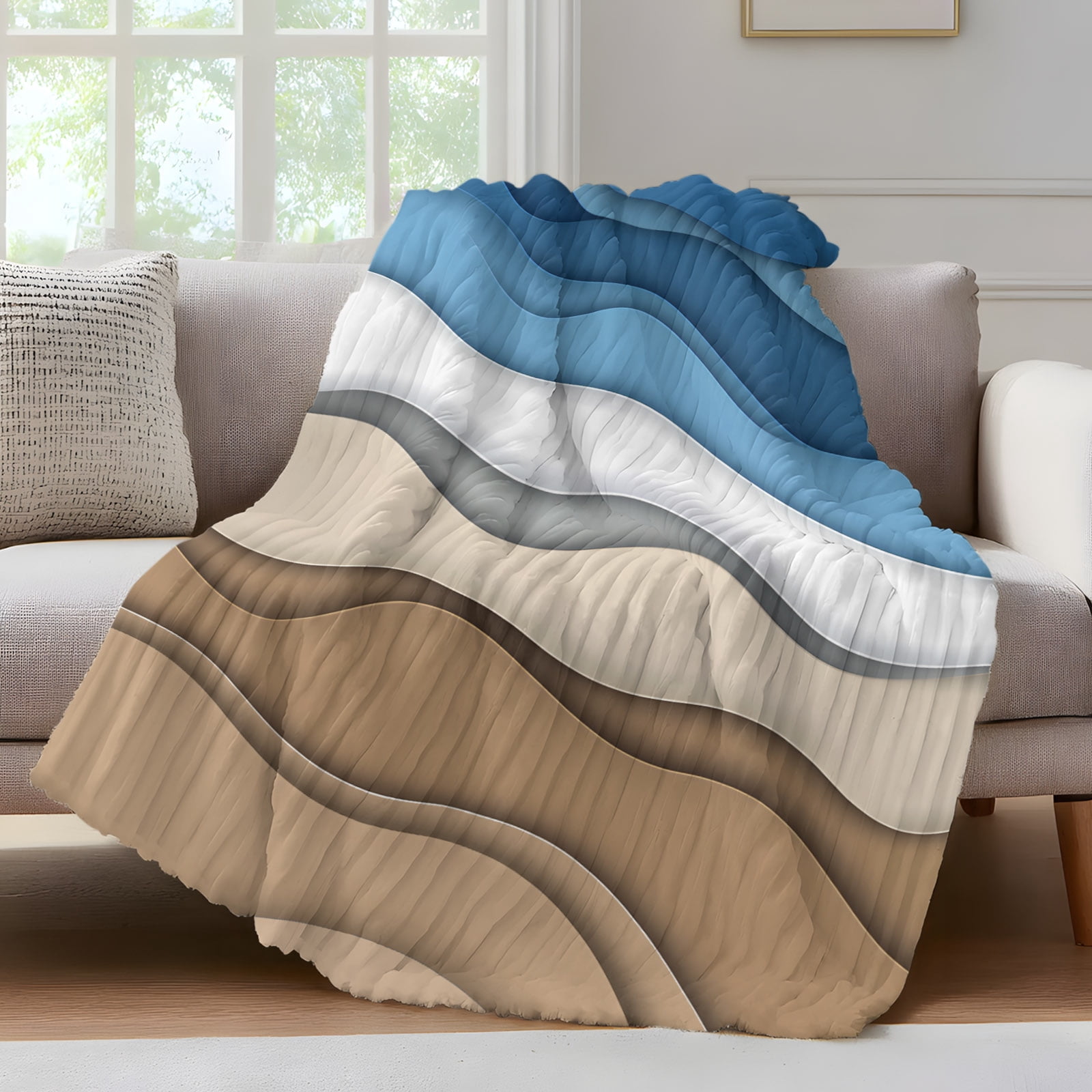 Blue Brown Ombre Throw Blanket for Couch Blue Gradient Abstract Wave ...