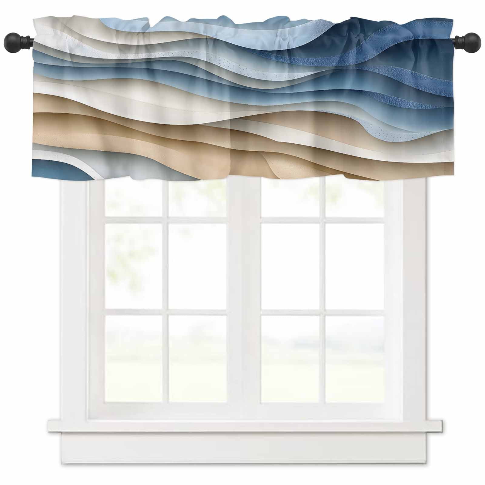 Blue Brown Ombre Valances for Windows Farmhouse Kitchen Curtains ...