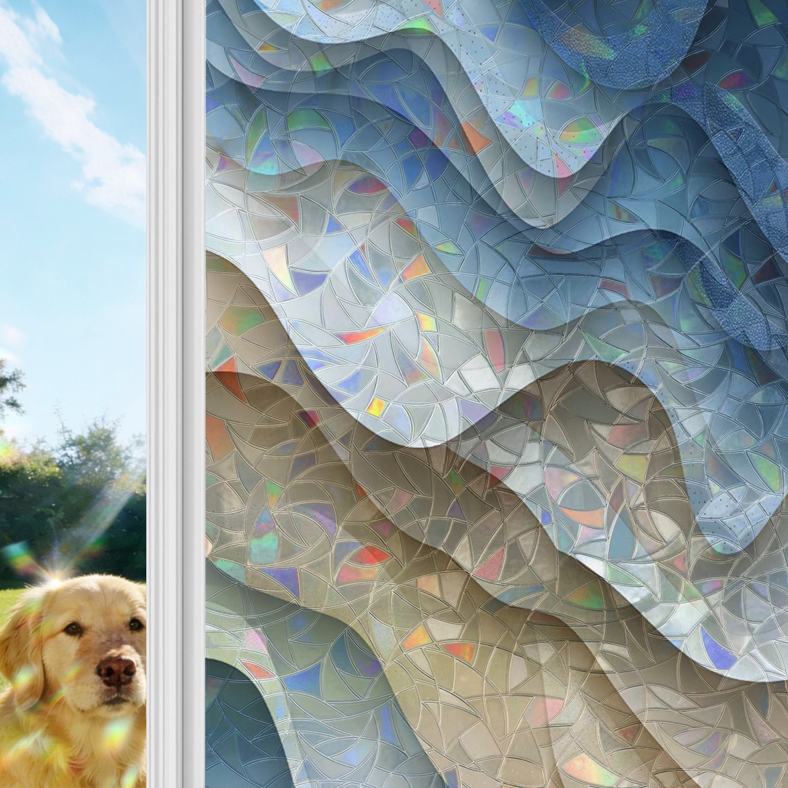 Blue Brown Ombre Window Privacy Film Stain Glass,Reusable Decorative ...