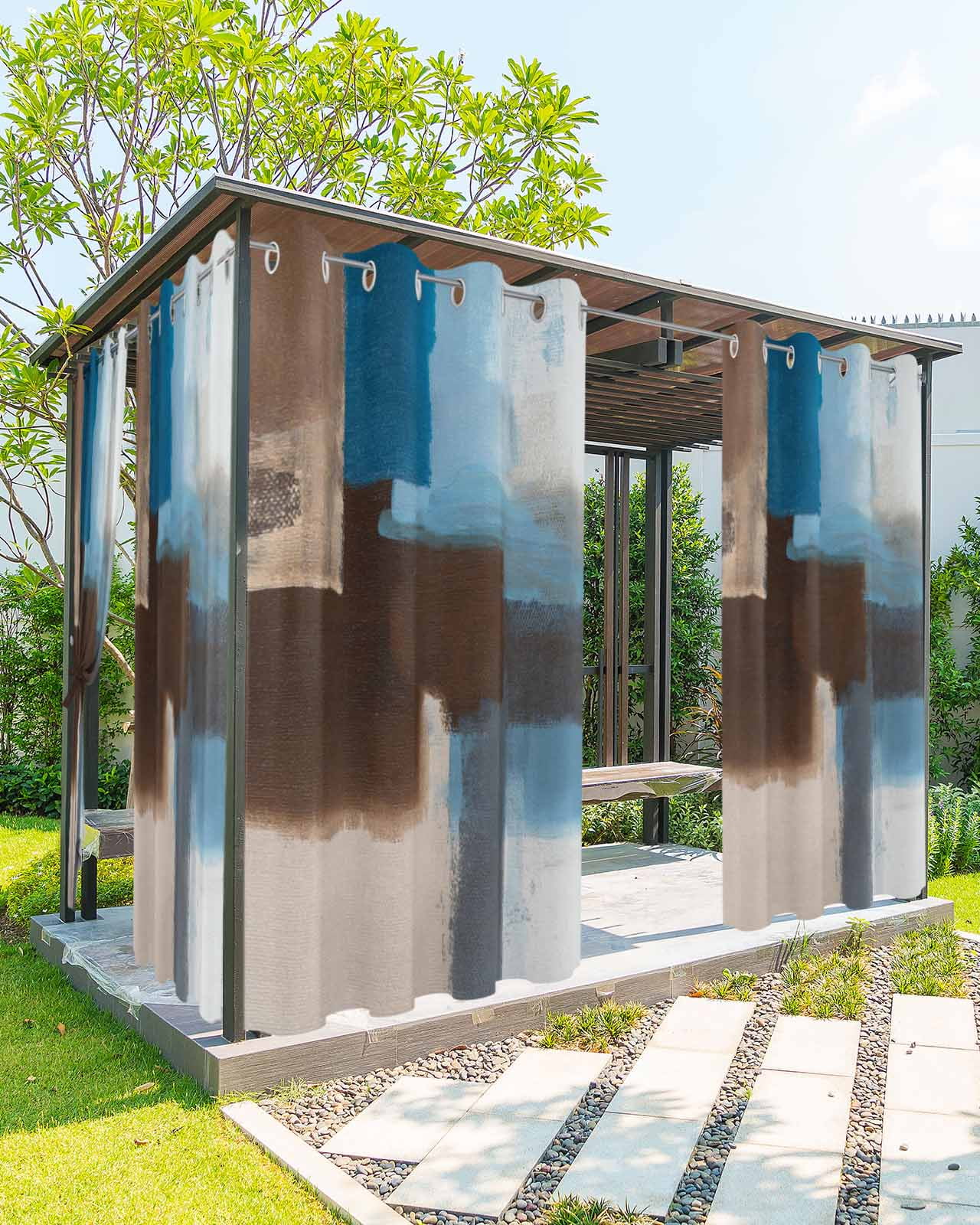 Blue Brown Outdoor Curtains for Patio, Ombre Abstract Street Art ...