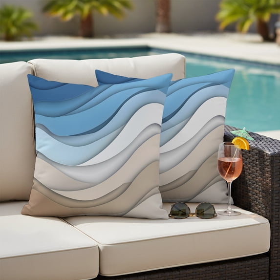 Blue Brown Outdoor Pillow Covers 24x24 Inch Throw Pillow Covers Set of ...