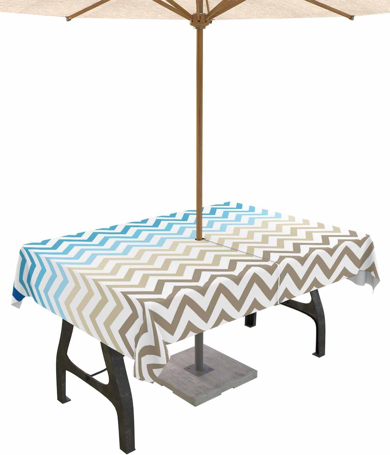 Blue Brown Outdoor Tablecloth with Umbrella Hole Rectangle 60x84inch ...