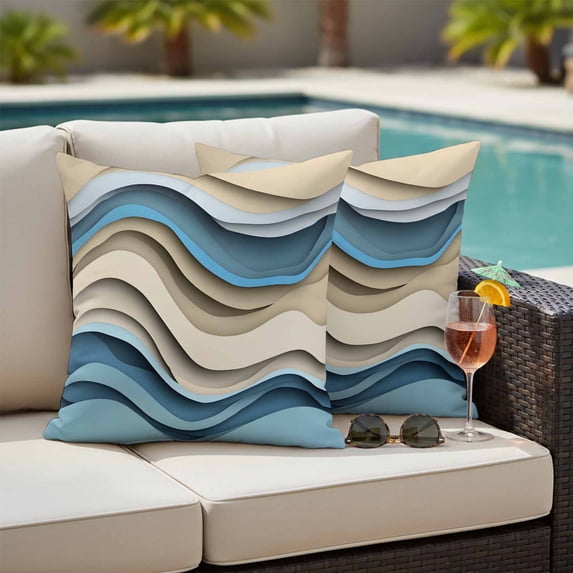 Blue Brown Outdoor Waterproof Throw Pillow Covers Set of 2, 16"x16 ...