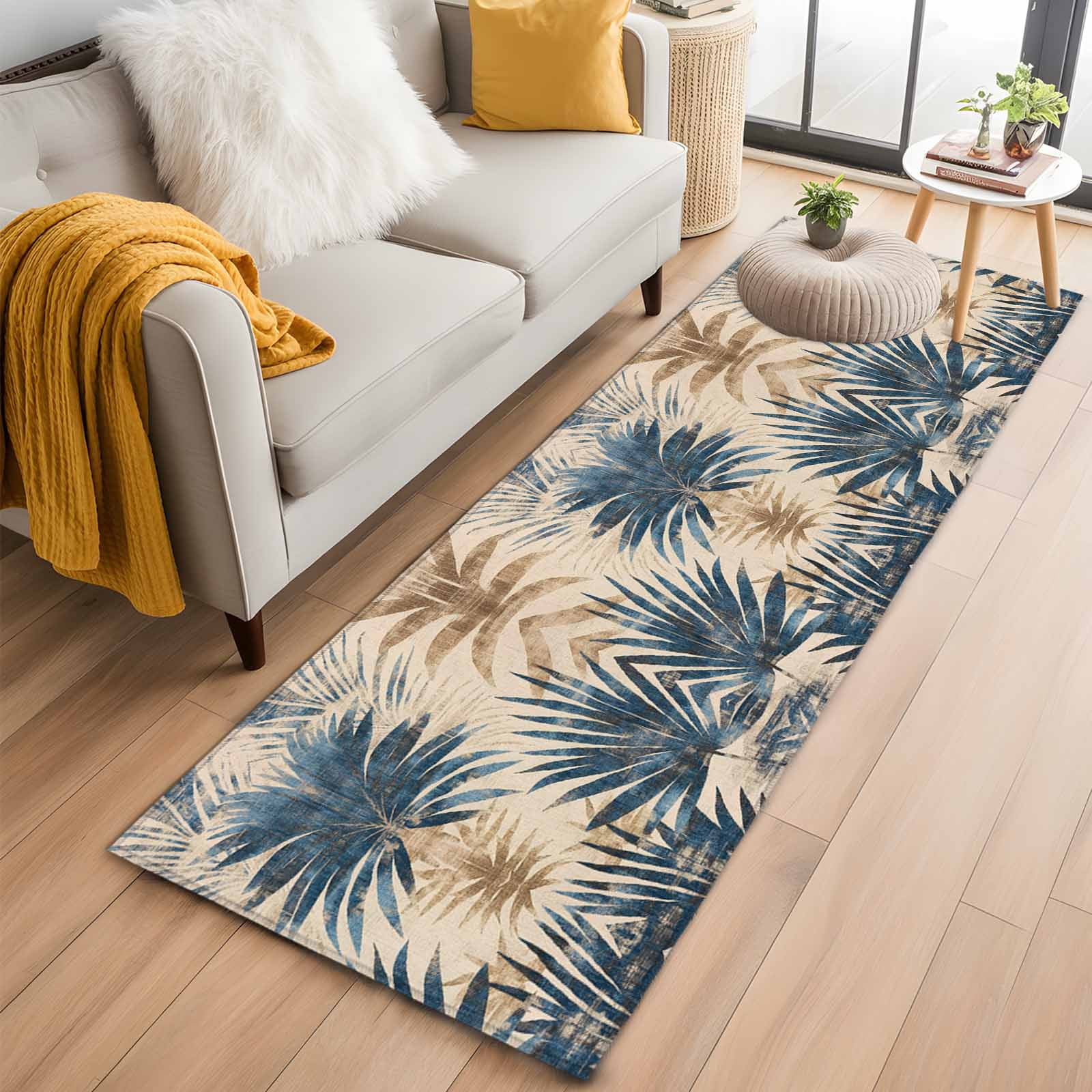 Blue Brown Palm Leaf Kitchen Runner Rug 2x6 Washable Runners for ...