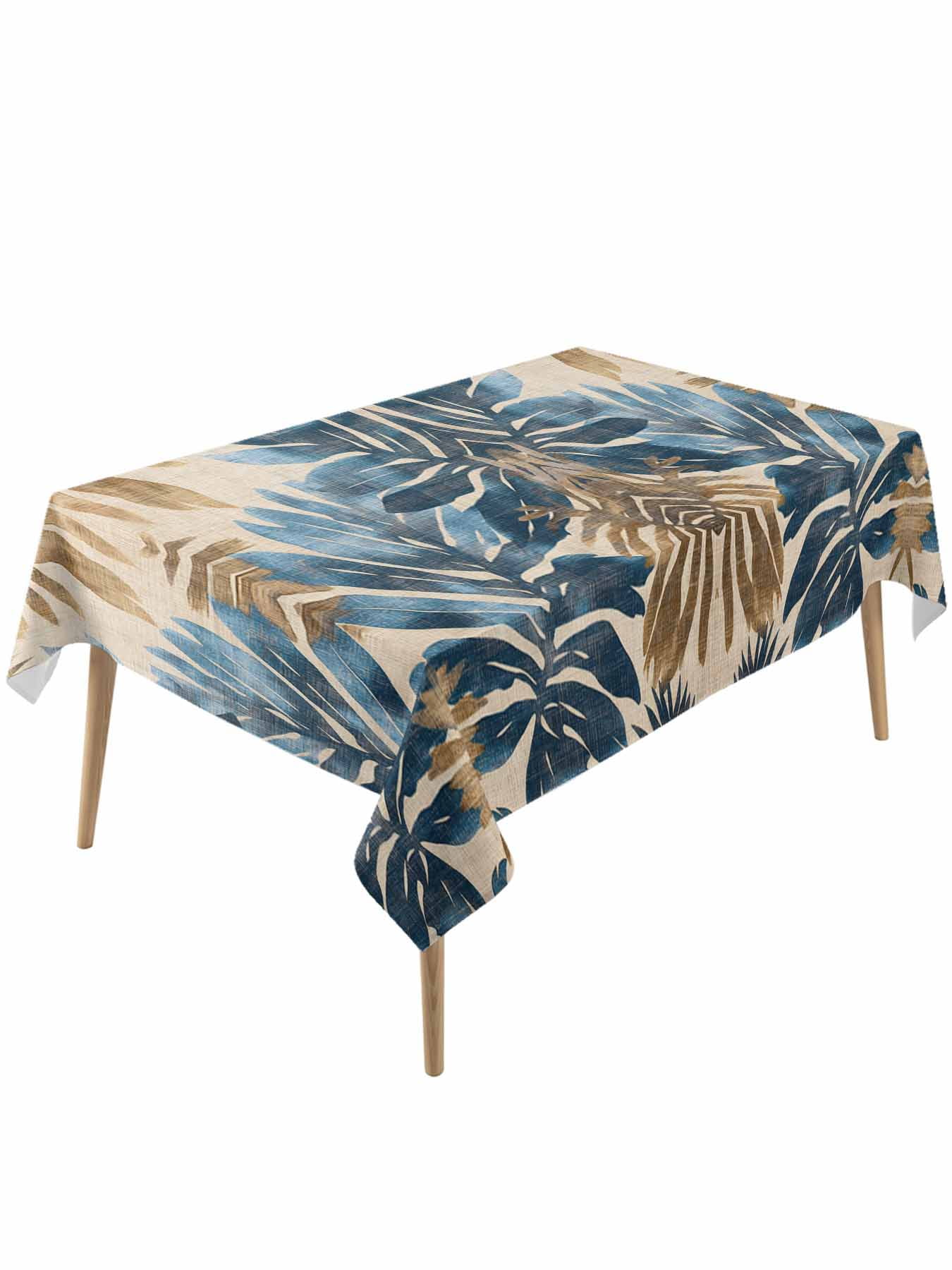 Blue Brown Palm Leaf Table Cloth, Retro Summer Botanical Waterproof ...