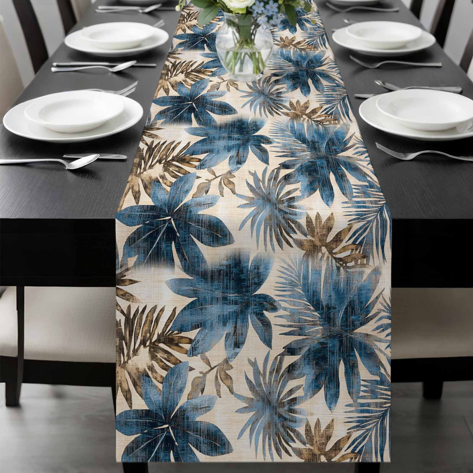 Blue Brown Palm Leaf Table Runner 72 Inches Long, Rustic Summer ...
