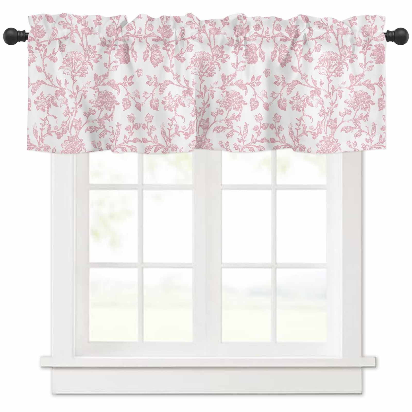 Blue Brown Palm Leaf Valances for Windows Farmhouse Kitchen Curtains ...