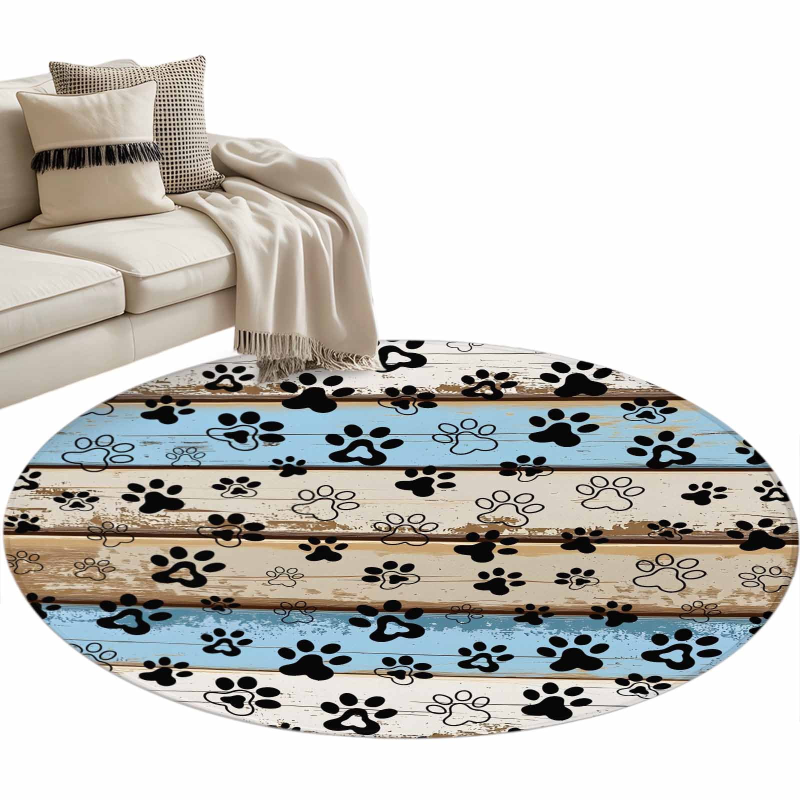 Blue Brown Paw Prints Large Area Rugs for Bedroom Living Room, Soft Non ...