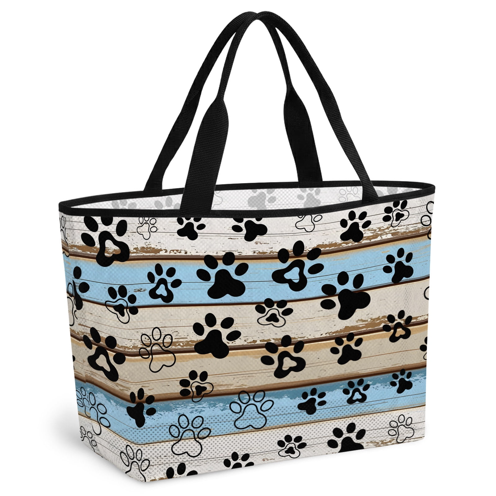 Blue Brown Paw Prints Mesh Beach Bag for Women Men,Large Beach Tote ...
