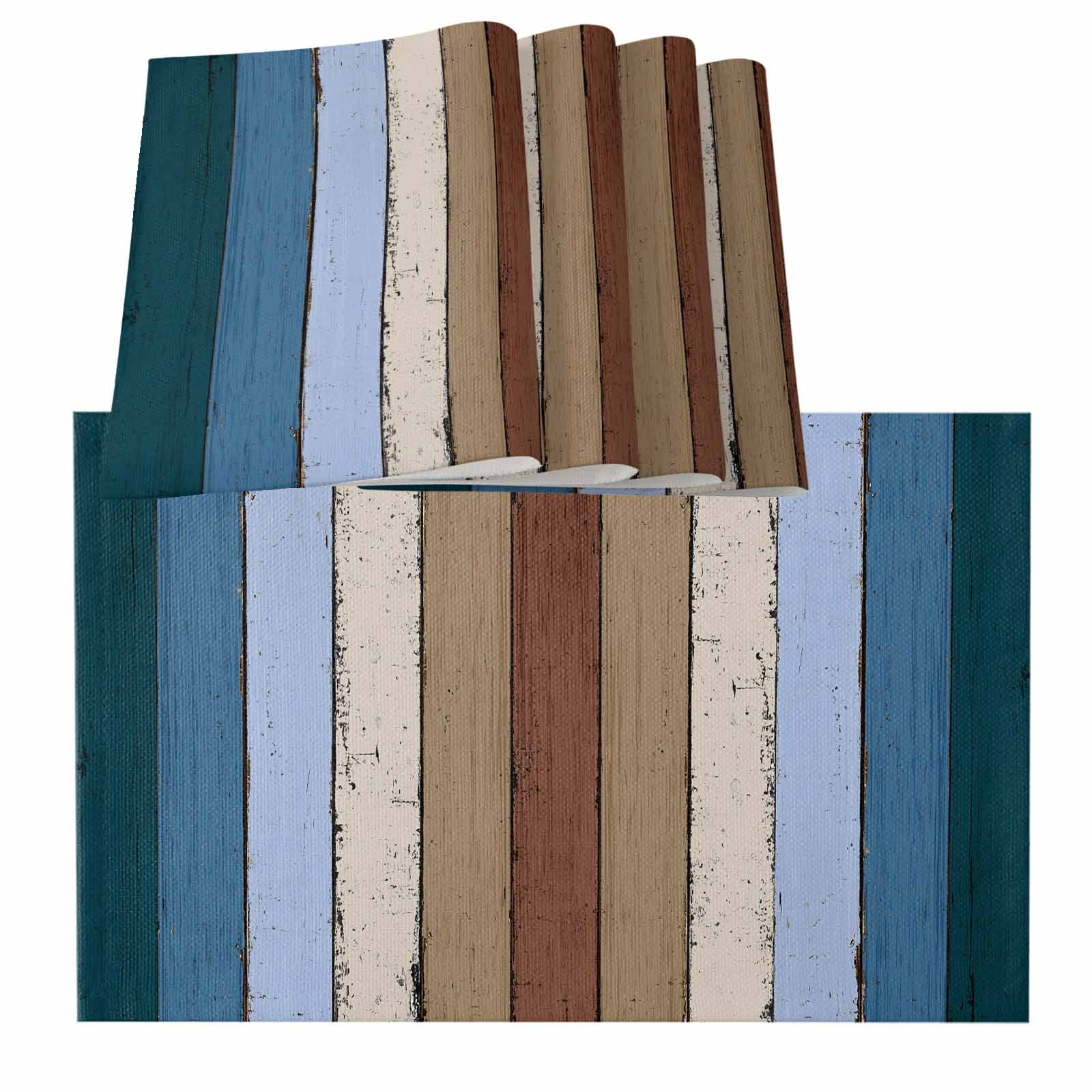 Blue Brown Placemats for Dinning Table Set of 6, Farmhouse Wood Grain ...