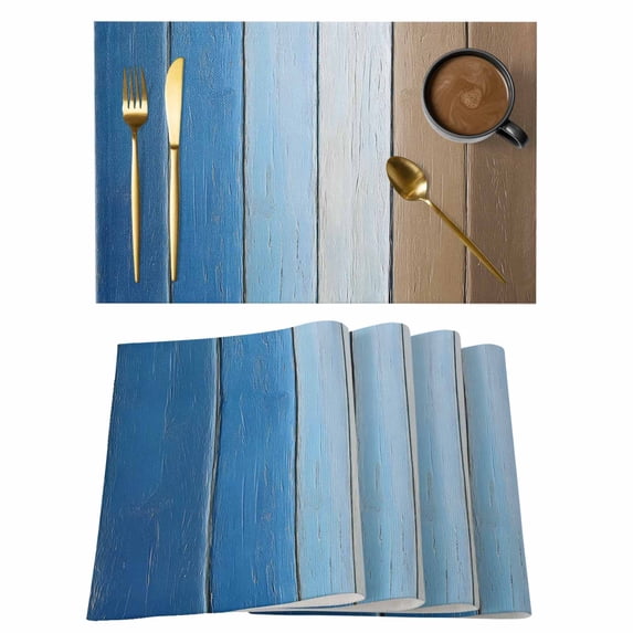 Blue Brown Placemats Set of 4, Cotton Linen Fabric Place Mats, Gradient ...
