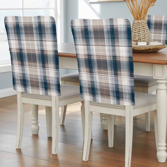 Blue Brown Plaid Chair Back Covers, Modern Abstract Striped Gingham ...