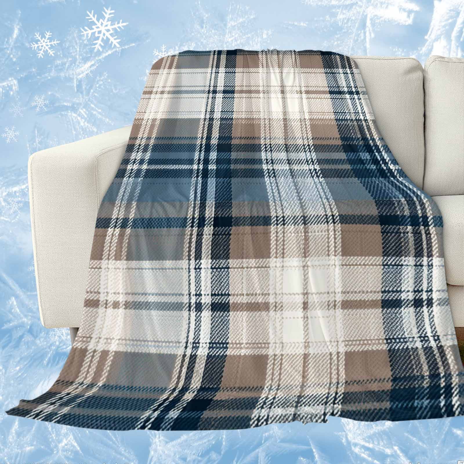 Blue Brown Plaid Cooling Blanket for Hot Sleepers, Soft Breathable Cool ...