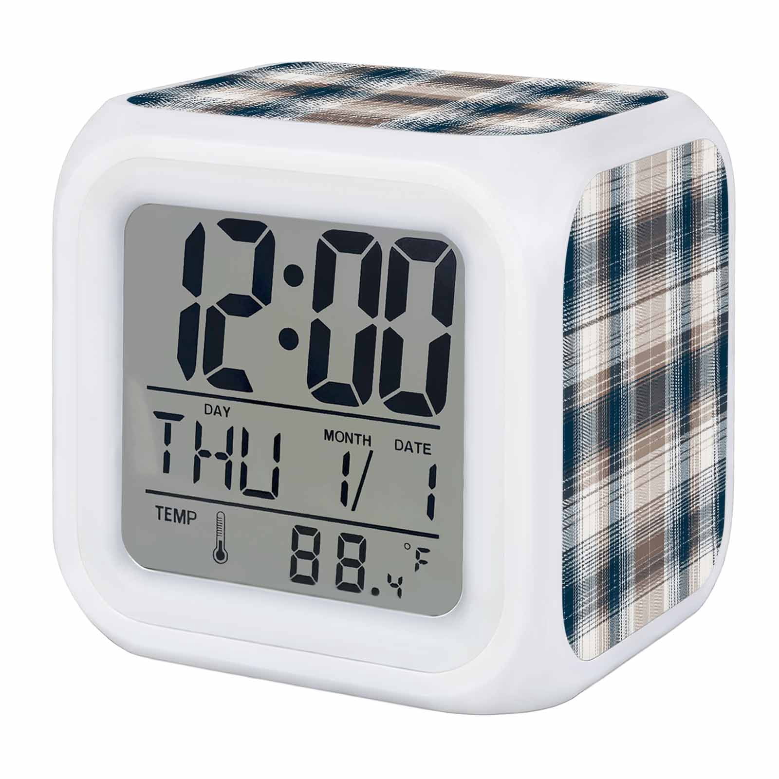Blue Brown Plaid Digital Alarm Clock for Bedrooms,Smart LED Alarm Clock ...