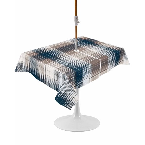 Blue Brown Plaid Rectangle Outdoor Tablecloth, Waterproof Table Cloth ...