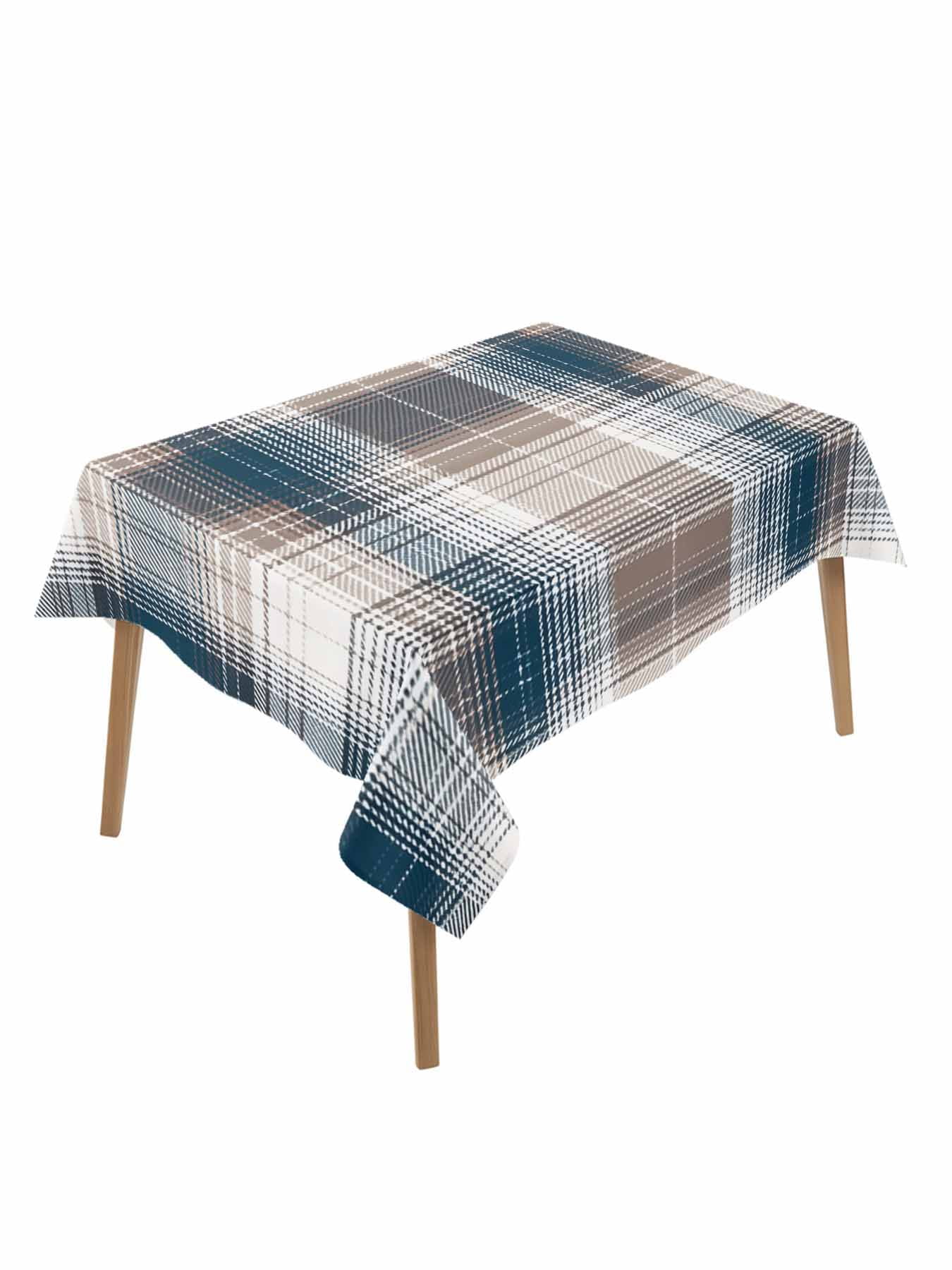 Blue Brown Plaid Table Cloth, Modern Abstract Striped Gingham Checked ...
