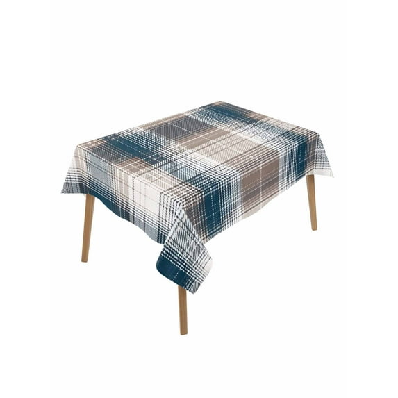 Blue Brown Plaid Table Cloth, Modern Abstract Striped Gingham Checked ...